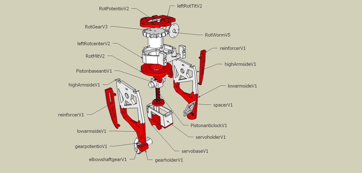 Bicep assembly 3D views - InMoov